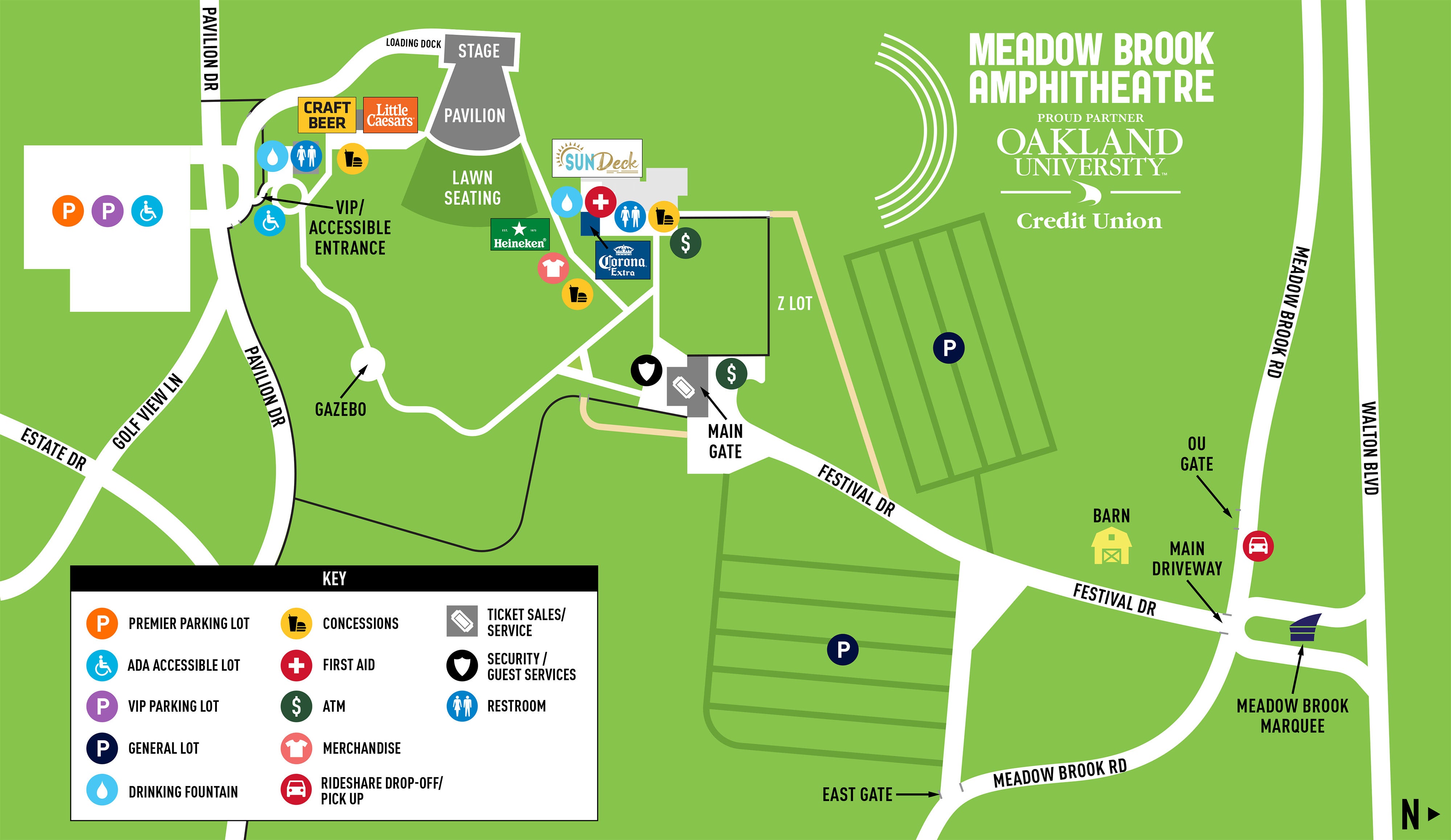 Meadow Brook Amphitheatre Parking Map | 313 Presents