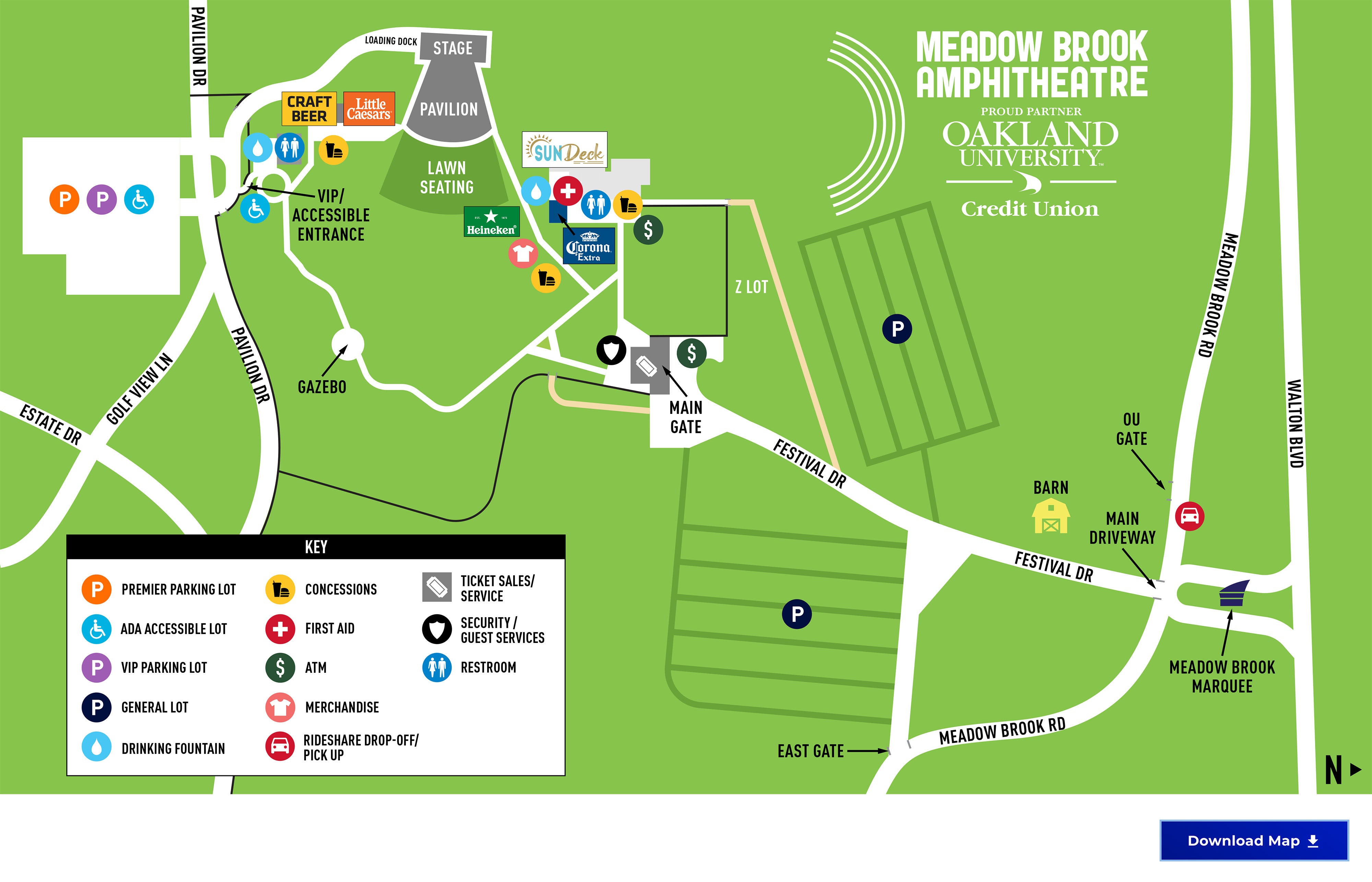 Meadow Brook Amphitheatre Parking Map | 313 Presents
